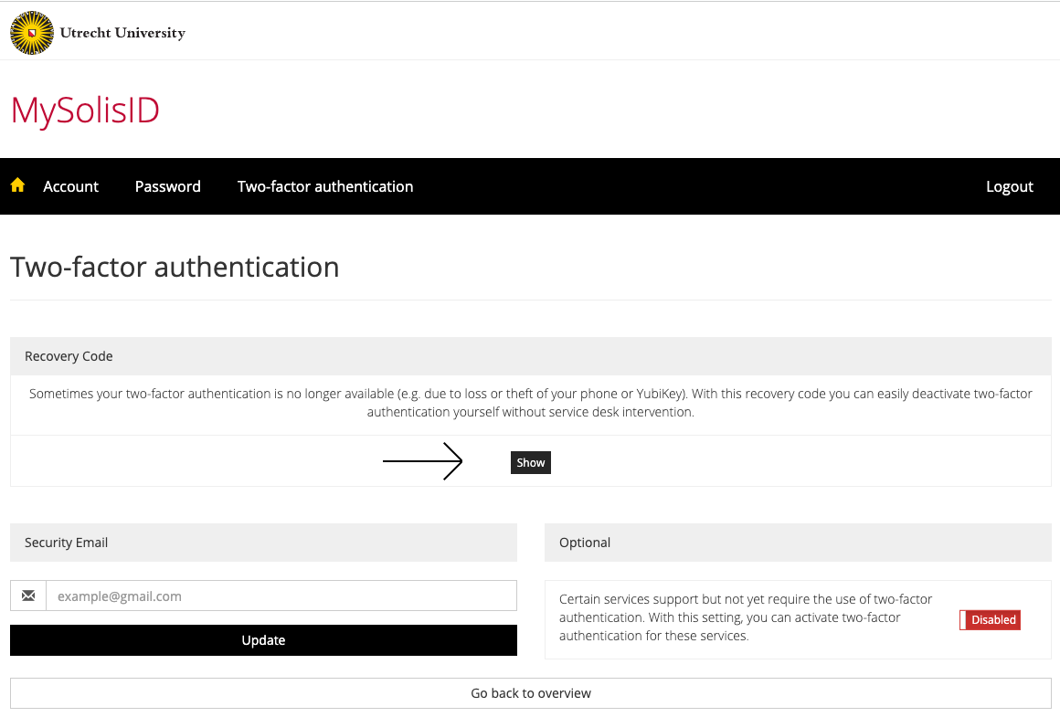 Two-factor-authentication: Recovery code retrieval | UU Manuals